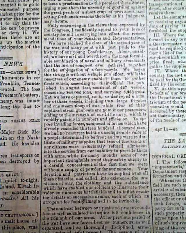 Jefferson Davis addresses the people of the Confederacy... - RareNewspapers.com
