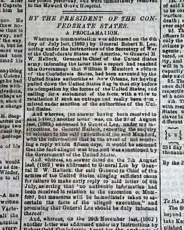 Davis's proclamation Benjamin Butler a felon deserving of capital ...