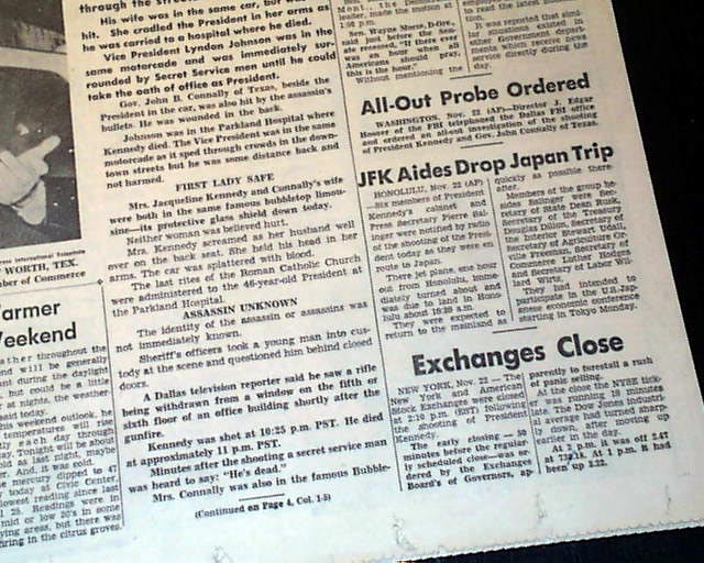 Kennedy is assassinated: same day report... - RareNewspapers.com