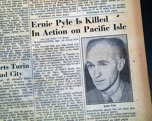 Death of famed WWII reporter Ernie Pyle... - RareNewspapers.com