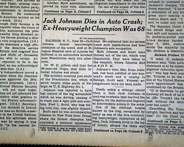 1946 Boxer Jack Johnson Death... - RareNewspapers.com