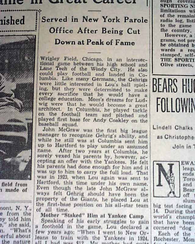 Death of Lou Gehrig in 1941... - RareNewspapers.com