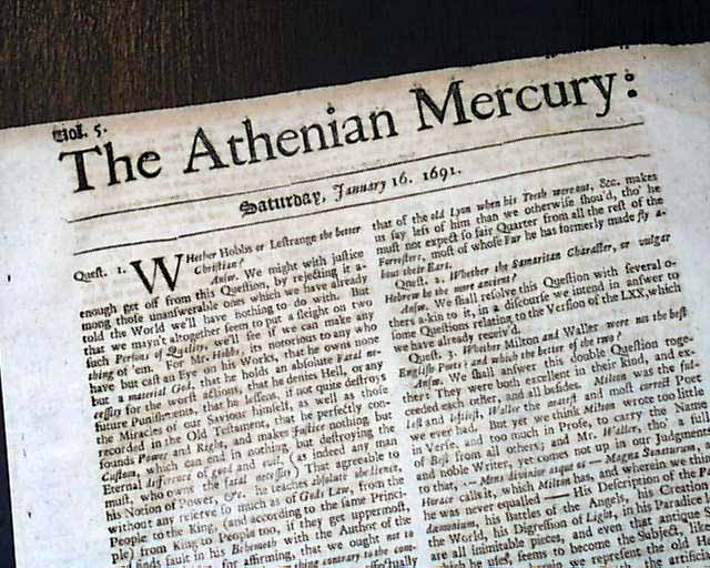 Gentleman's newspaper from 17th century England... - RareNewspapers.com