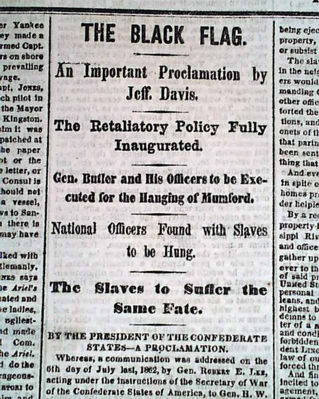 Proclamation signed by Jefferson Davis: Butler to be hanged ...