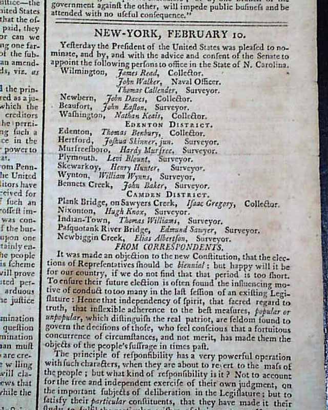 Washington makes federal appointments... Alexander Hamilton's report ...
