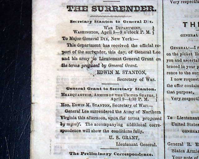 The surrender of Lee to Grant at Appomattox... - RareNewspapers.com