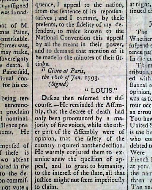 Sentence of "death" for King Louis XVI... - RareNewspapers.com