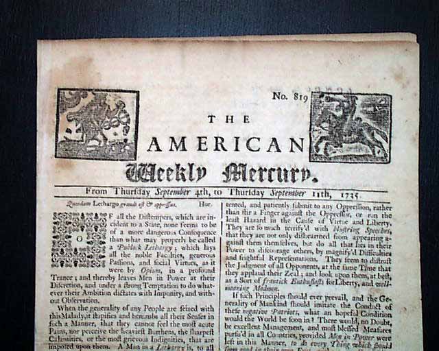 One of the earliest newspapers from the colonies... - RareNewspapers.com