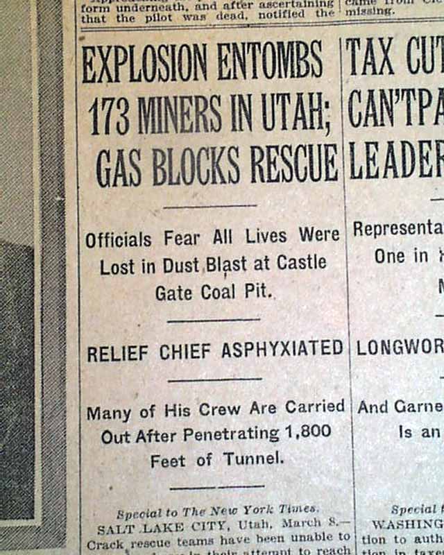 Castle Gate, Utah mine disaster... - RareNewspapers.com