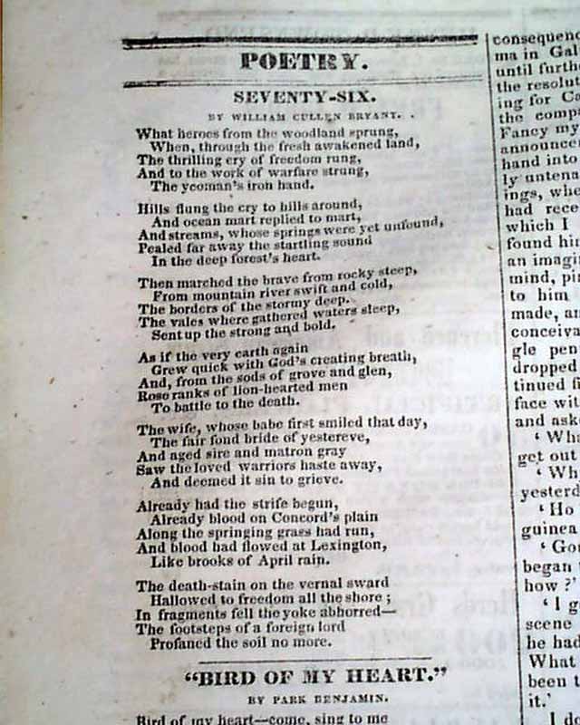 1842 William Cullen Bryant Poem... - RareNewspapers.com