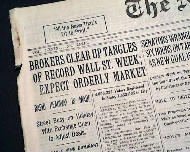 On the 1929 stock market crash, in the New York Times ...