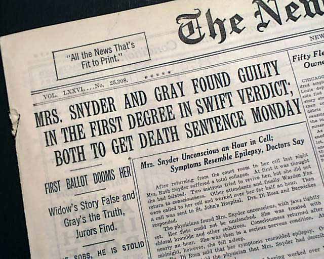 Ruth Snyder & Judd Gray guilty in 1927... - RareNewspapers.com