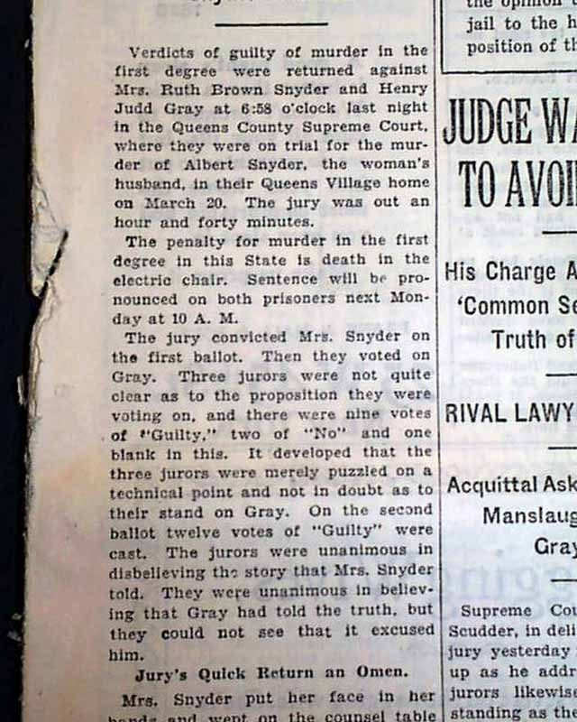 Ruth Snyder & Judd Gray guilty in 1927... - RareNewspapers.com