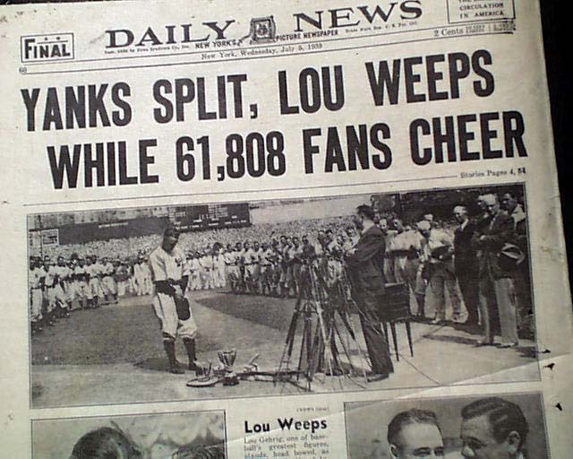 Lou Gehrig's "Luckiest man alive" day... - RareNewspapers.com