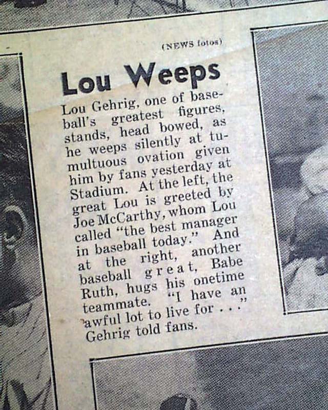 Lou Gehrig's "Luckiest man alive" day... - RareNewspapers.com