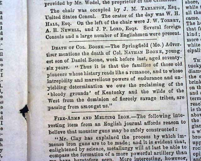 Col. Nathan Boone death in 1856.... - RareNewspapers.com