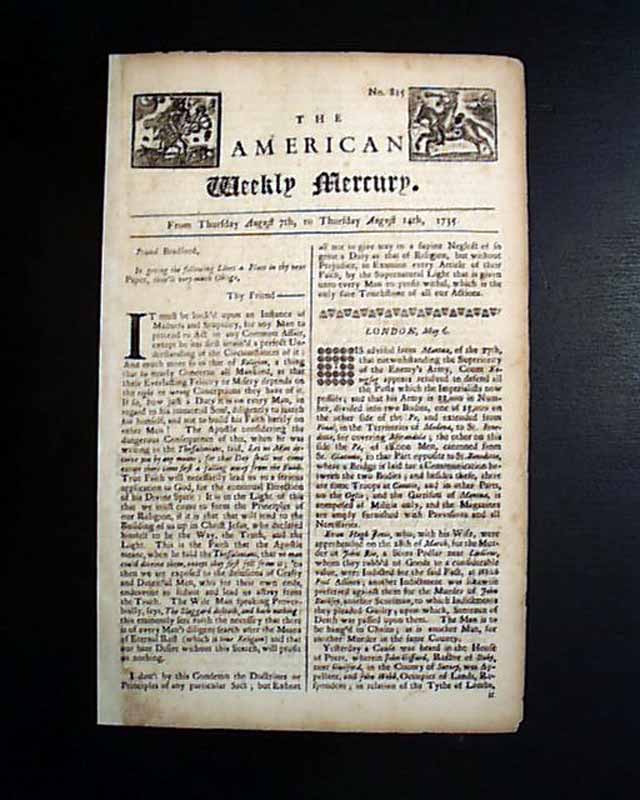 One of the earliest newspapers from the colonies... - RareNewspapers.com