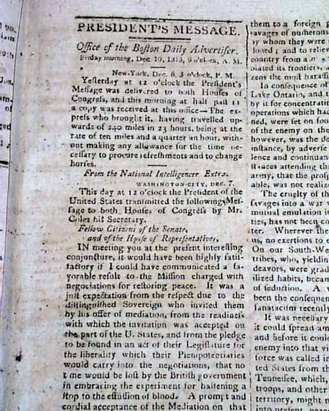 Recruitmant ad for the War of 1812... Madison's state-of-the-union ...