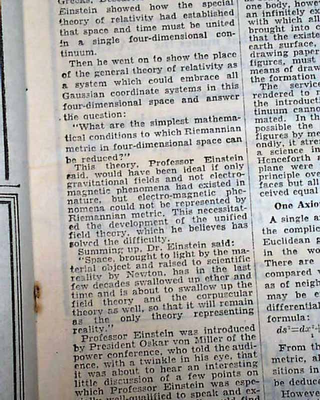 Albert Einstein's theory of space... - RareNewspapers.com