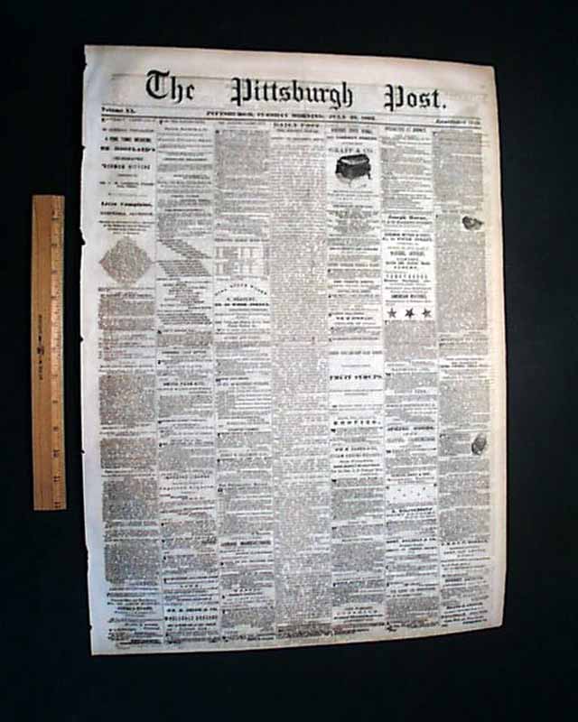 Pittsburgh newspaper during Civil War... - RareNewspapers.com
