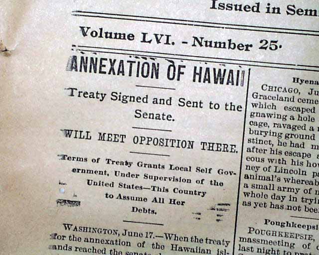 1897 Treaty of Annexation of Hawaii.... - RareNewspapers.com