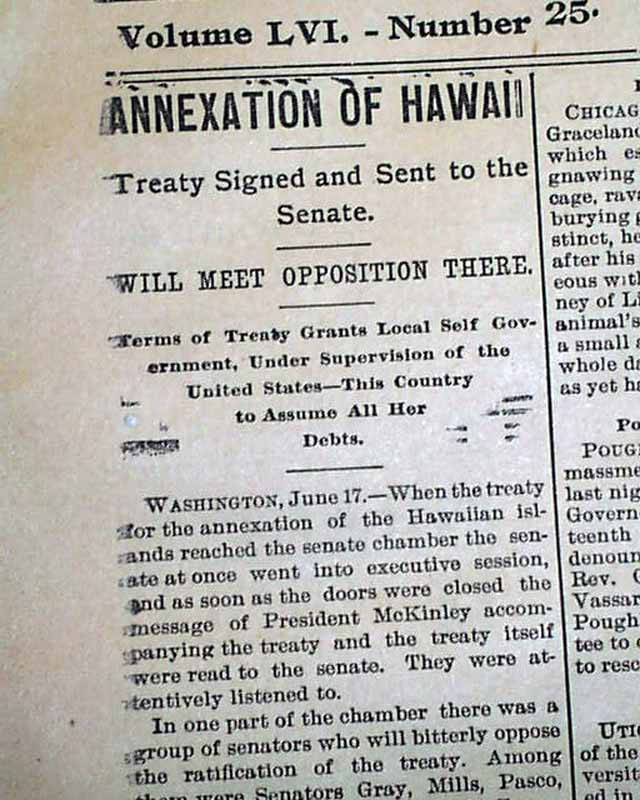 1897 Treaty of Annexation of Hawaii.... - RareNewspapers.com
