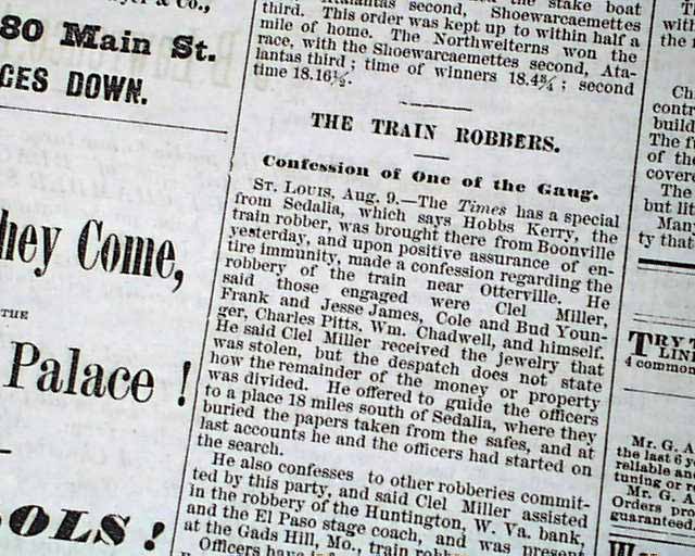 Jesse James & Younger brothers implicated in train robbery ...