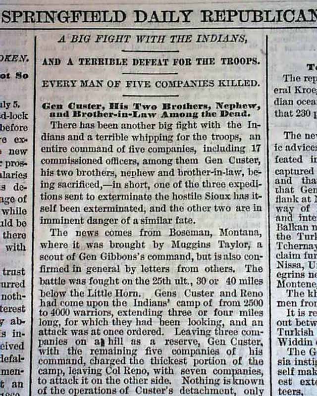 Custer's Massacre in 1876.... - RareNewspapers.com