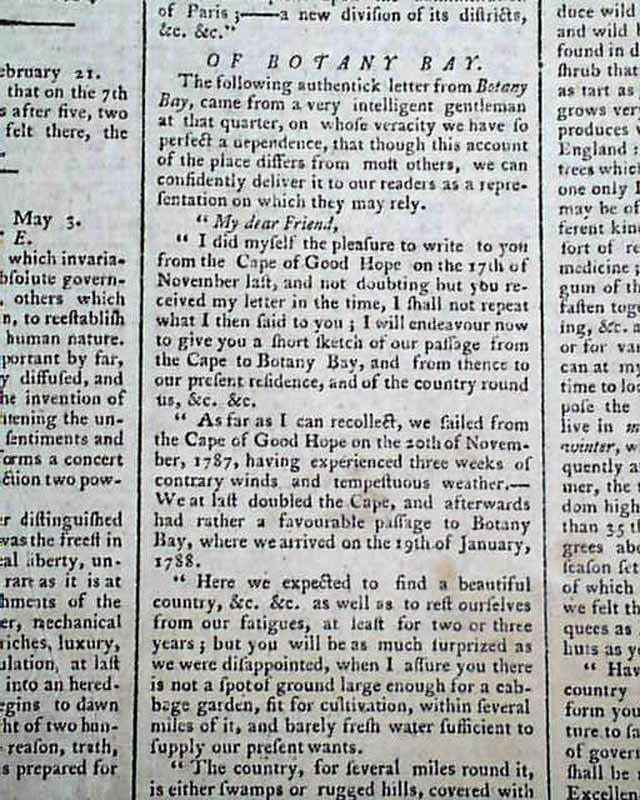 The First Fleet arrives at Botany Bay... - RareNewspapers.com