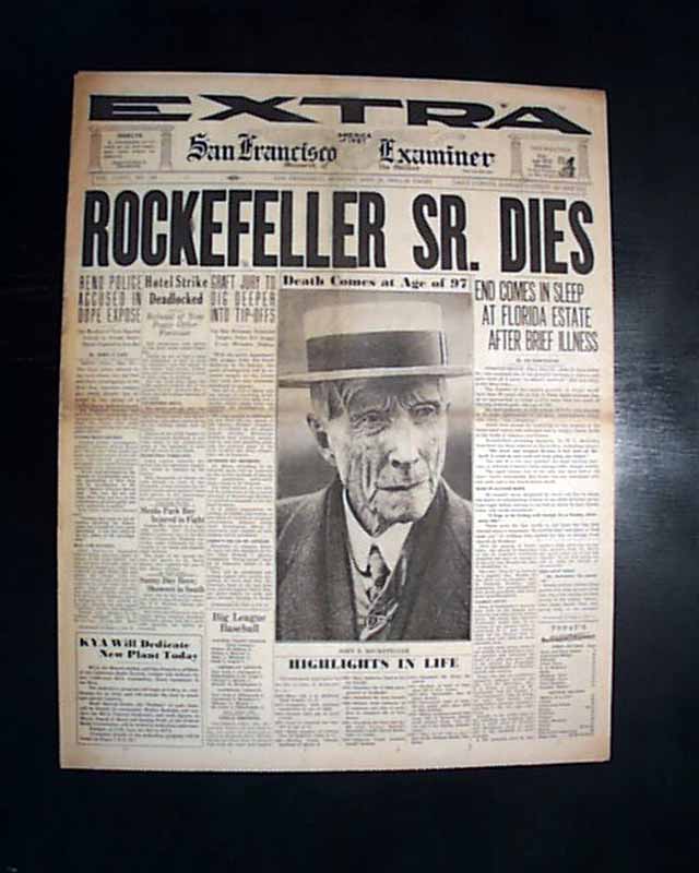 John D. Rockefeller death in 1937.... - RareNewspapers.com