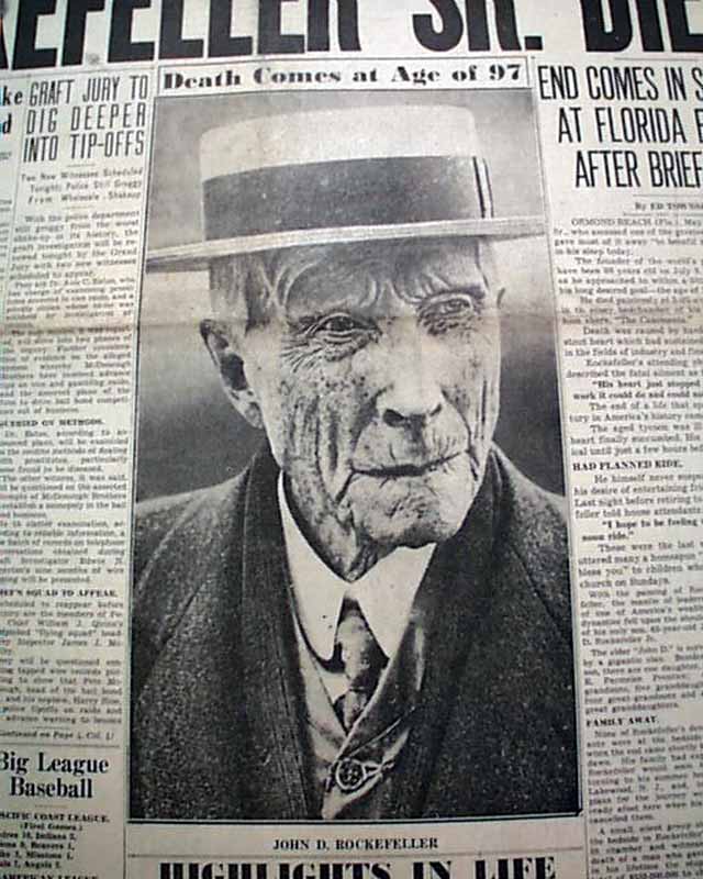 John D. Rockefeller death in 1937.... - RareNewspapers.com