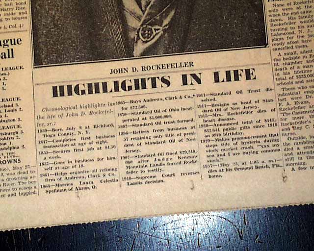 John D. Rockefeller death in 1937.... - RareNewspapers.com