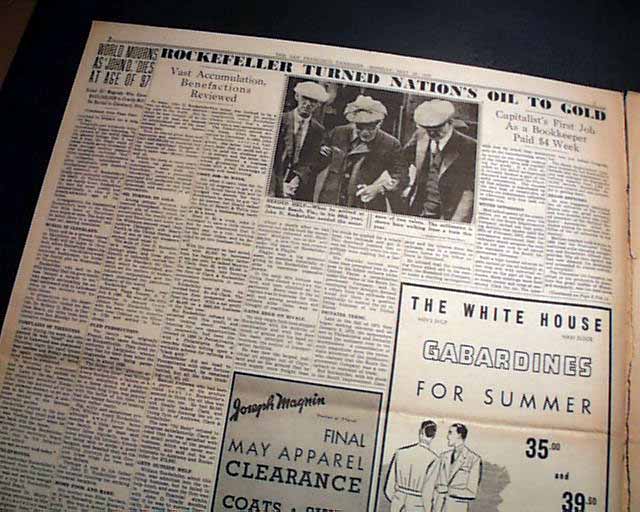 John D. Rockefeller death in 1937.... - RareNewspapers.com