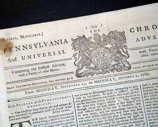1769 Colonial Pennsylvania... Fort Pitt... - RareNewspapers.com