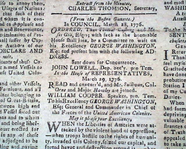 Terrific front page content for a 1776 newspaper... - RareNewspapers.com