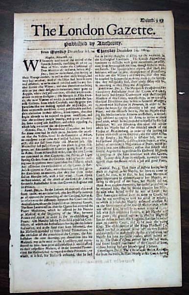 World's Oldest NEWSPAPER 1674 Gazette 316 YEARS OLD... - RareNewspapers.com