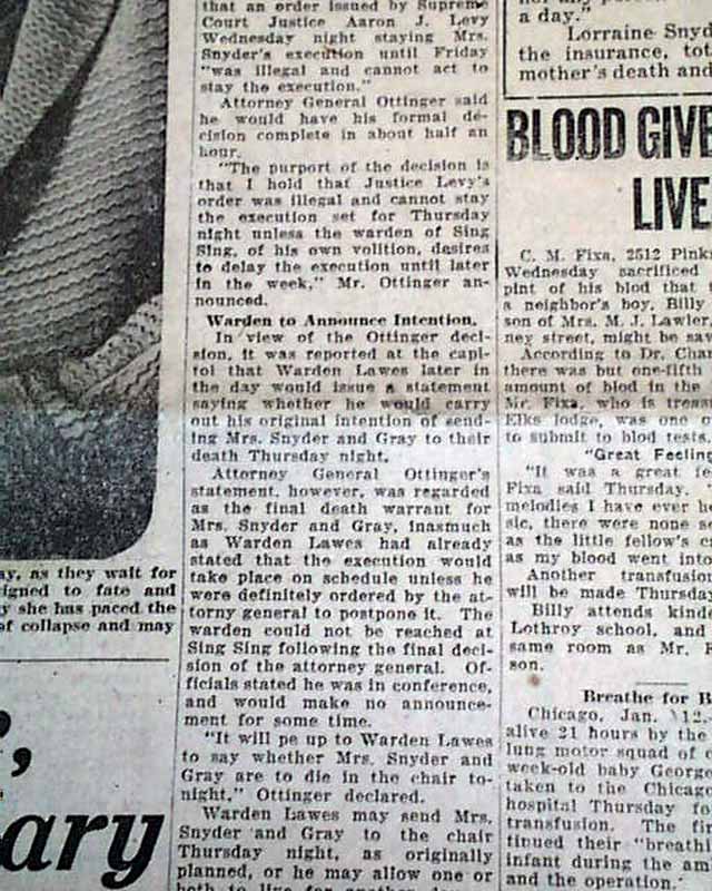 Ruth Snyder to be executed that evening... - RareNewspapers.com