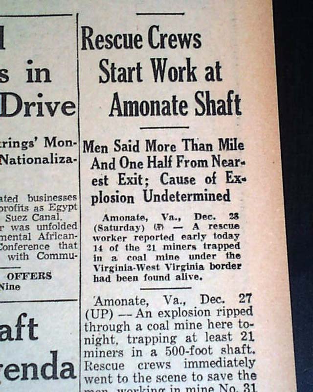 Amonate, Virginia coal mine explosion... - RareNewspapers.com