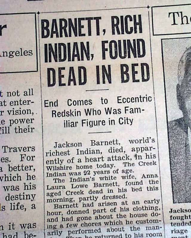 Jackson Barnett death... "The World's richest Indian ...