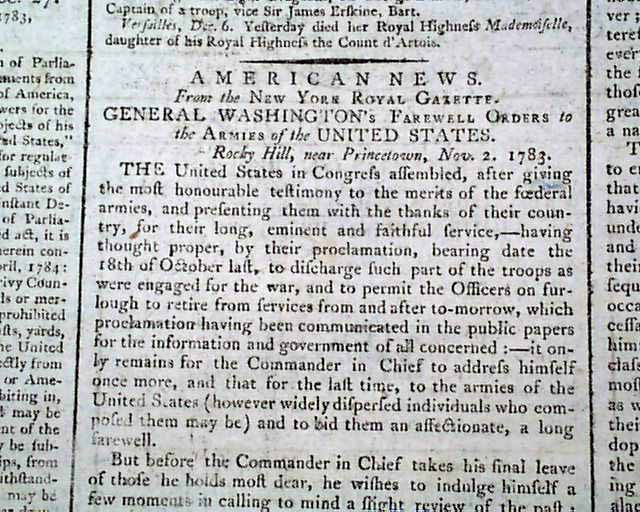 George Washington's Farewell Address to his army.... - RareNewspapers.com