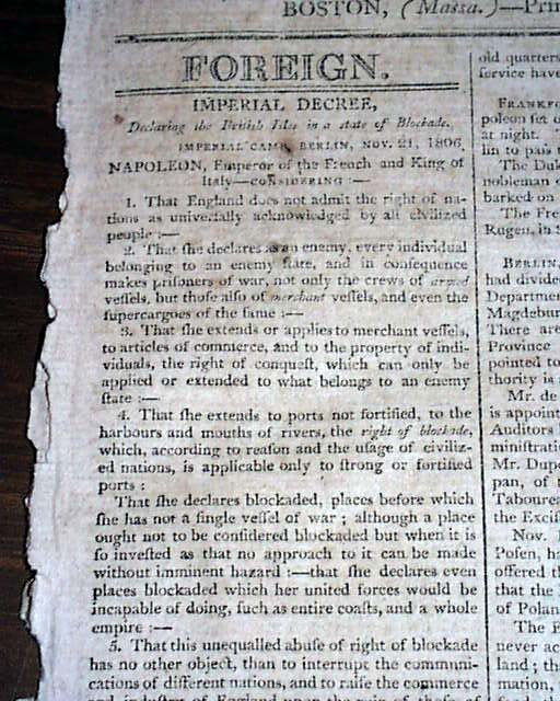 Napoleon Imerial Decree... Thomas Jefferson... - RareNewspapers.com
