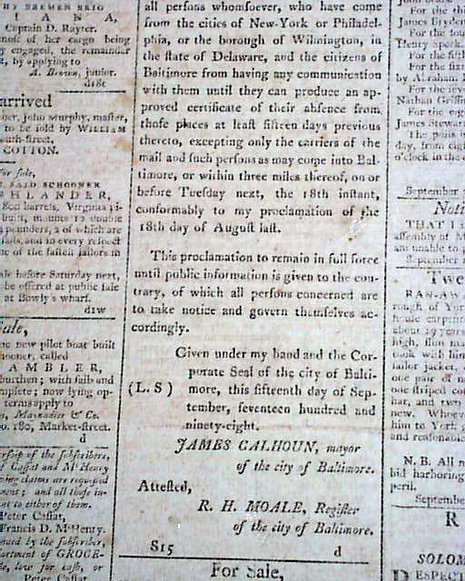 Stopping the spread of Yellow Fever in 1798... - RareNewspapers.com