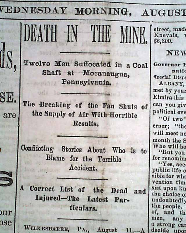Mocanaqua, Pennsylvania mine disaster... - RareNewspapers.com