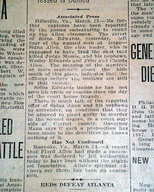 1912 Floyd Allen gang... Hillsville, Virginia... - RareNewspapers.com