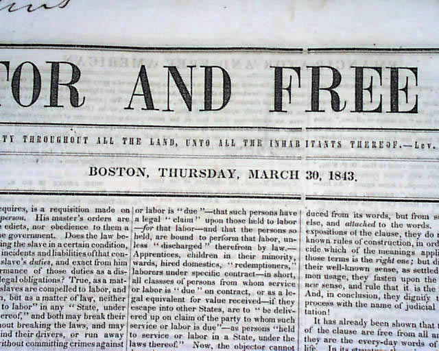 Anti Slavery Newspaper With Abolition News In 1843... - RareNewspapers.com