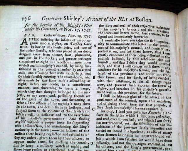 1748 Pre REVOLUTIONARY WAR Magazine Riots In Boston MA ...