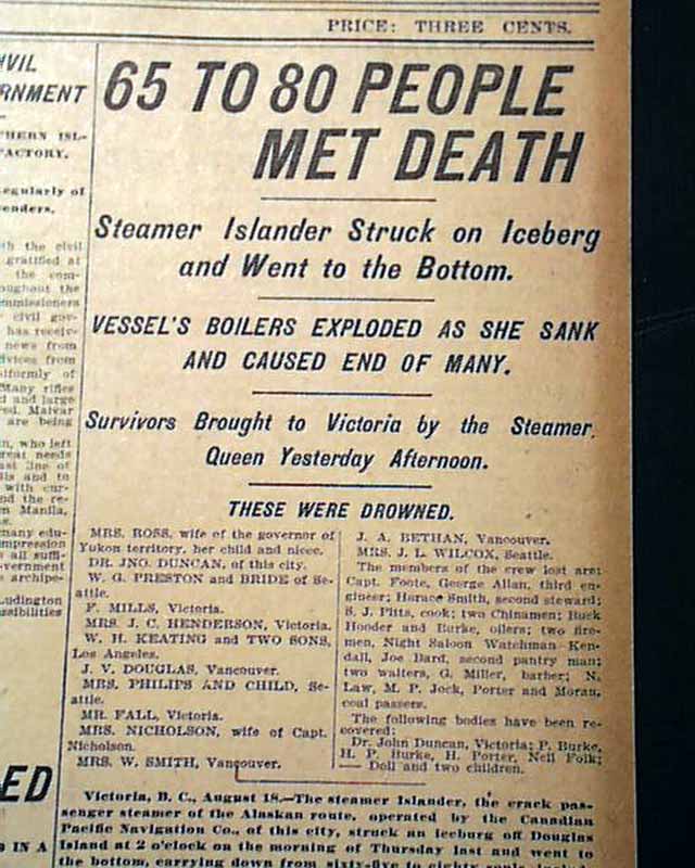 1901 SS Islander shipwreck.... - RareNewspapers.com
