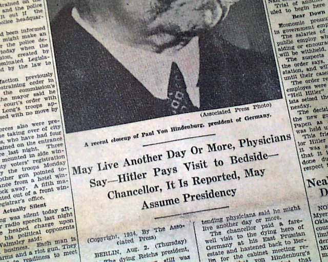 Adolf Hitler becoming dictator of Germany... - RareNewspapers.com