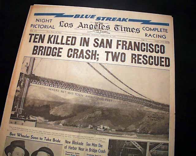 Dramatic front page of the Golden Gate Bridge disaster ...