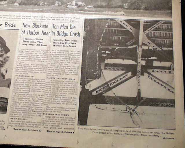 Dramatic front page of the Golden Gate Bridge disaster ...